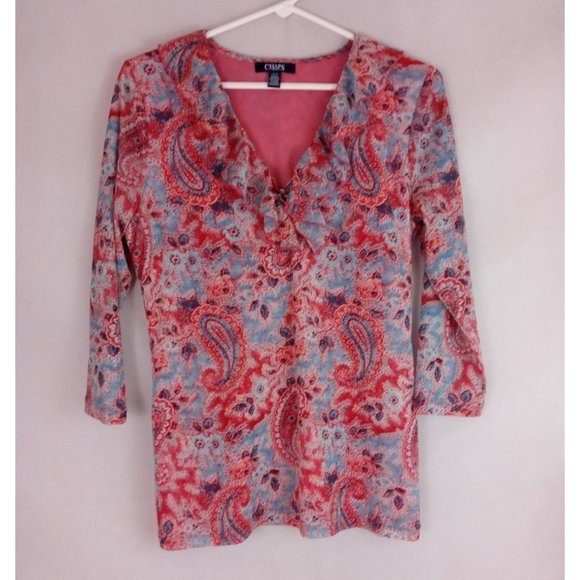 Chaps | Tops | Chaps Womens Pink Blue Sheer Lined Floral Paisley ...